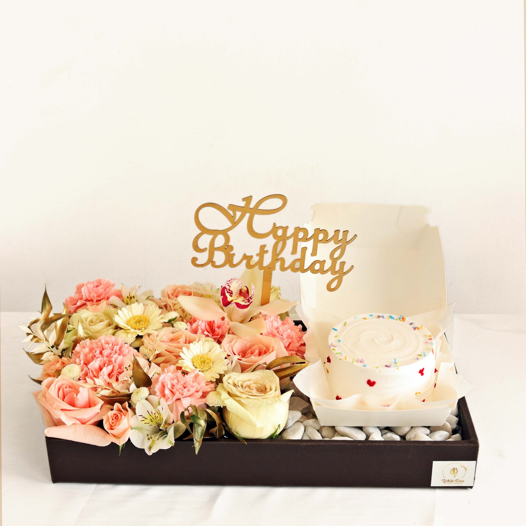 Birthday cake Tray - White Rose Flowers