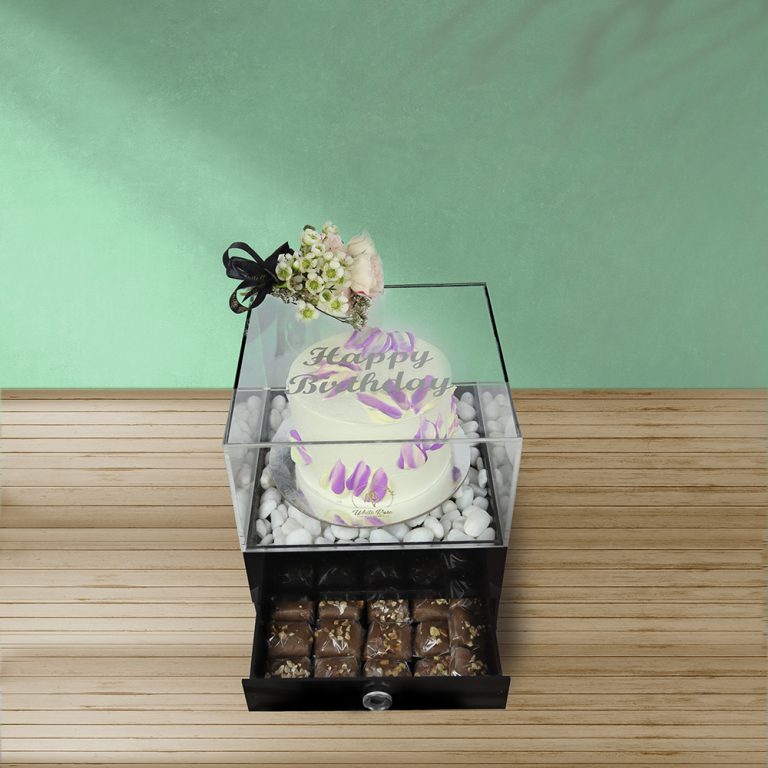 Cheer up Cake and Chocolate Box - White Rose Flowers