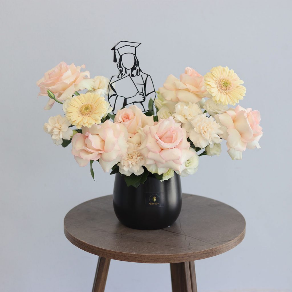 Cap and Gown Vase - White Rose Flowers